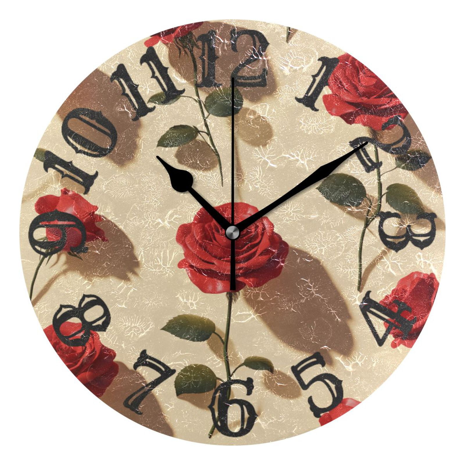 Roses in Yellow Wall Clock 10 inch Non-Ticking Easy to Read Decorative ...