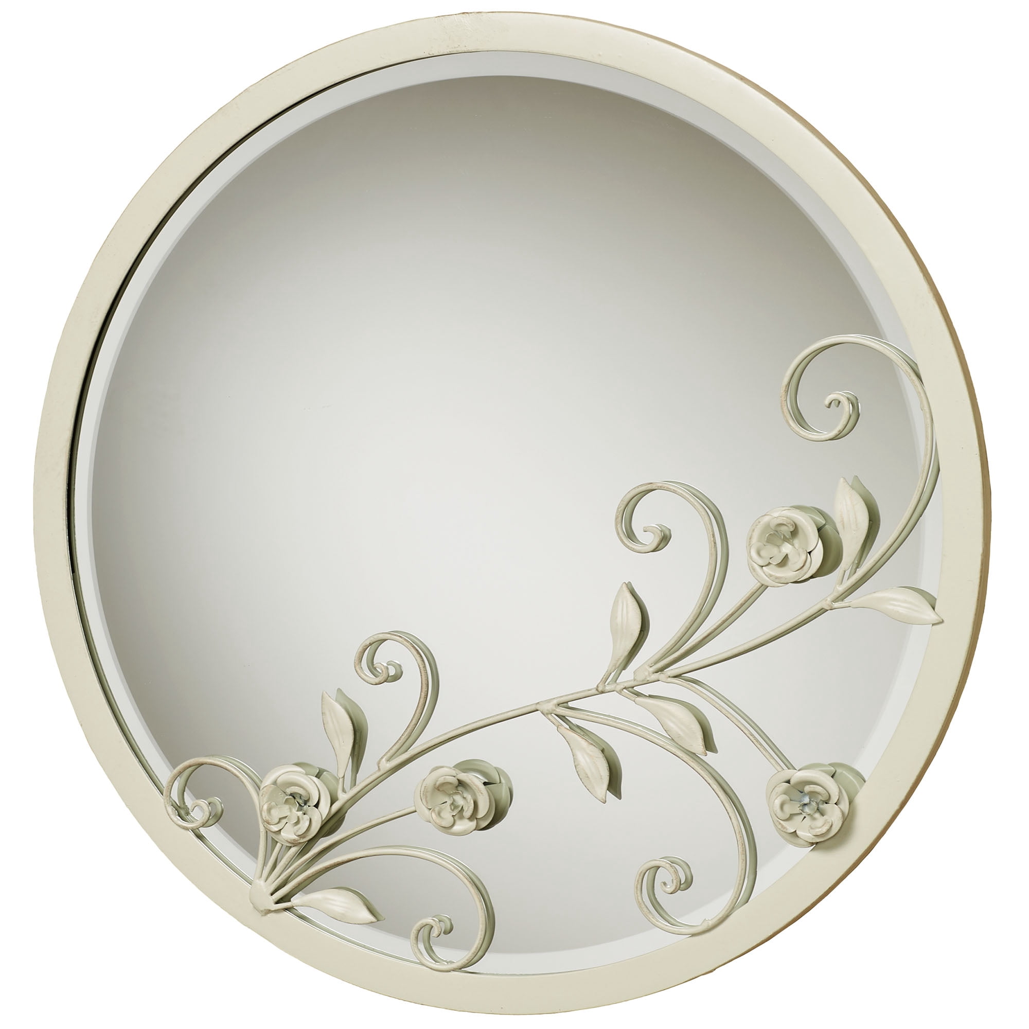Roses of Love Swirling Vine Round Wall Mirror Creamy Gold 20” Diameter ...