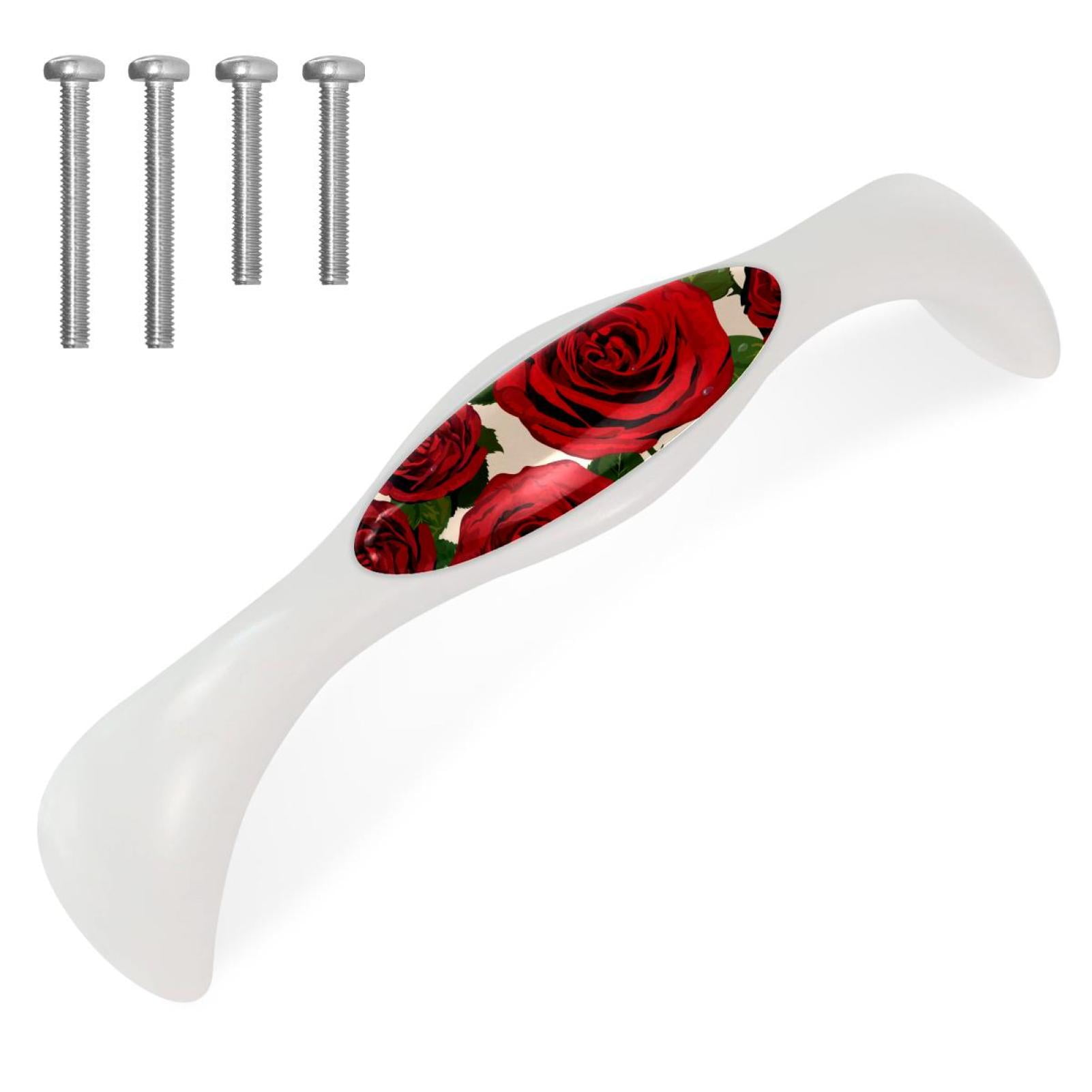 Roses with Green Leaves Knob 4 Pack Arched Drawer Pulls Crystal Glass ...