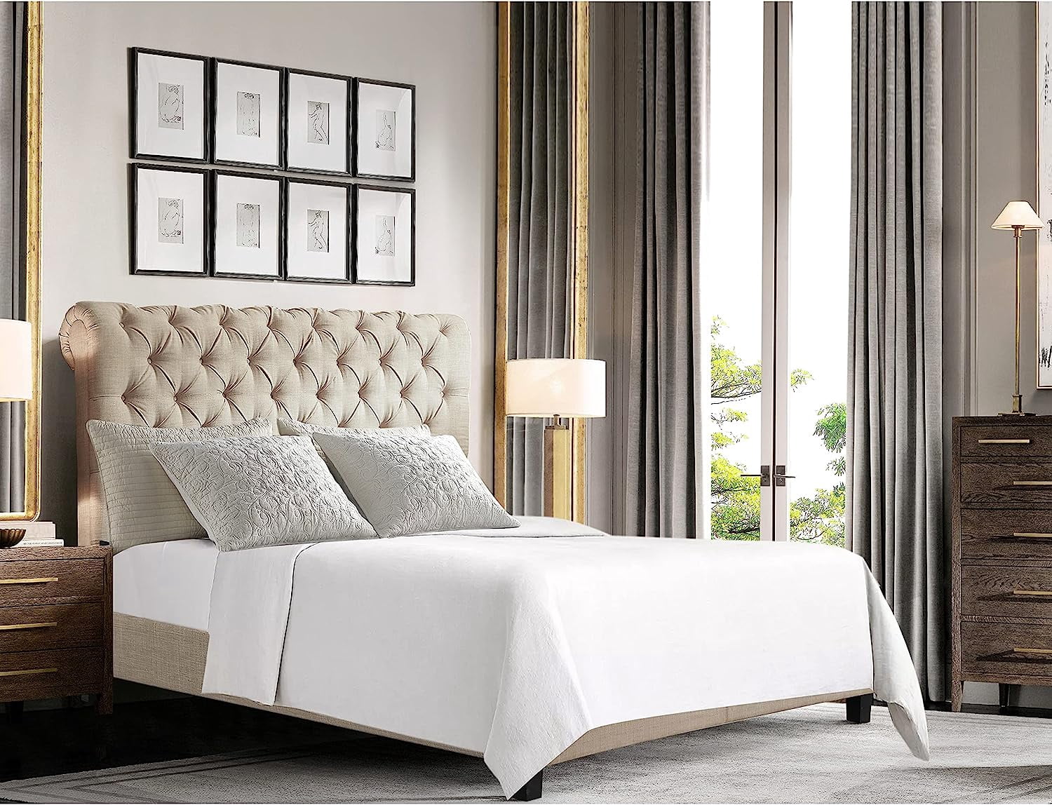Rosevera Corrine Upholstered Bed Frame with Button Tufting Headboard ...