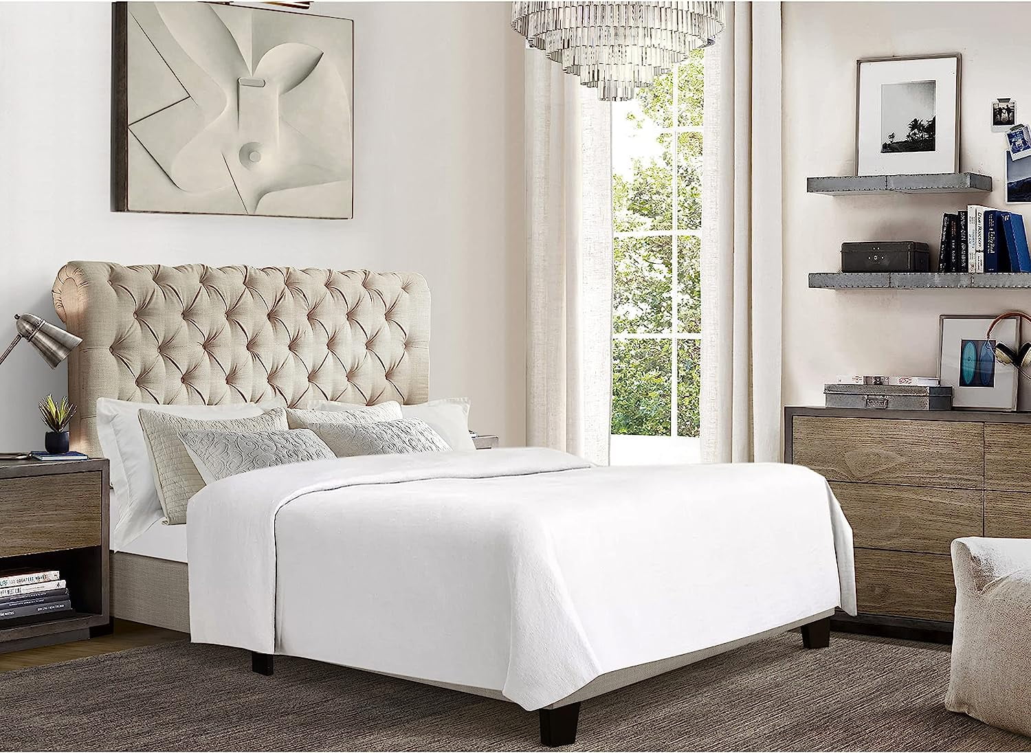 Rosevera Corrine Upholstered Bed Frame with Button Tufting Headboard ...