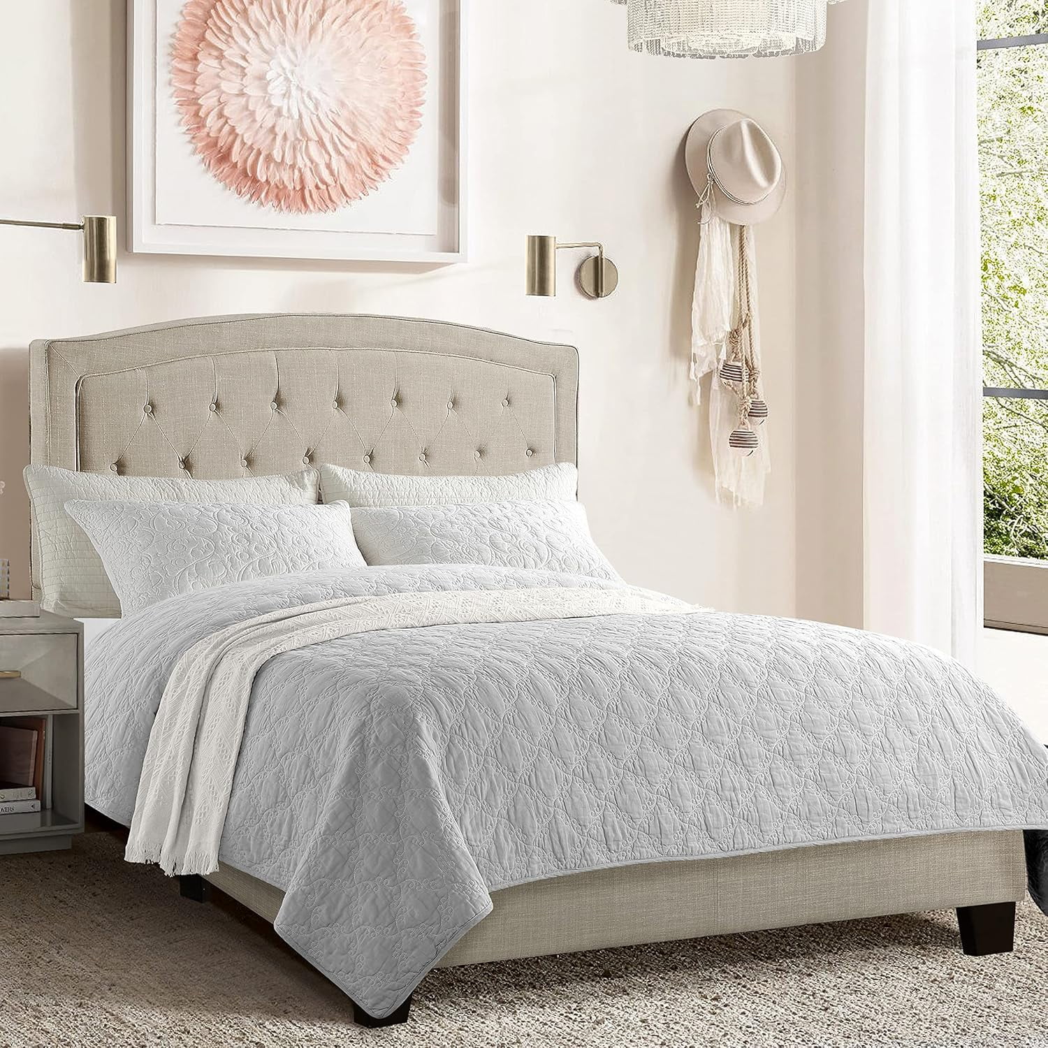 Rosevera Layla Panel Bed Frame with Adjustable Button-Tufted Headboard ...