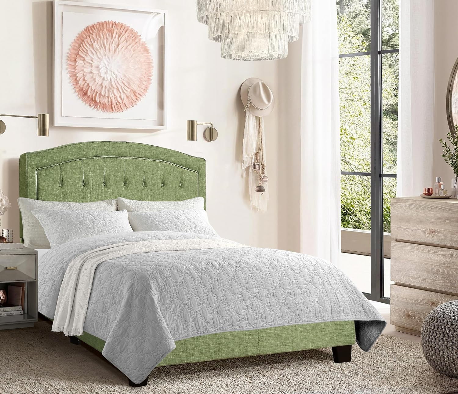 Rosevera Layla Panel Bed Frame with Adjustable Button-Tufted Headboard ...