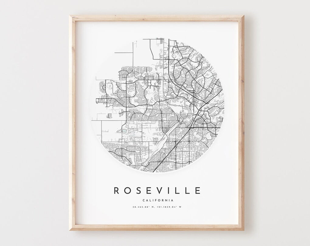 Roseville Map Print, Roseville Map Poster City Wall Art, Ca Road Map ...