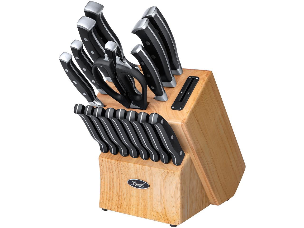 Rosewill 18-Piece Stainless Steel Cutlery Set with Shears, Wood Block ...