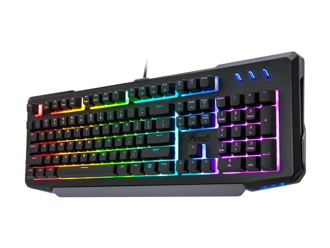 Rosewill NEON K42 Gaming Keyboard, Wired, 8 RGB LED, 104 Keys, 26-Key ...