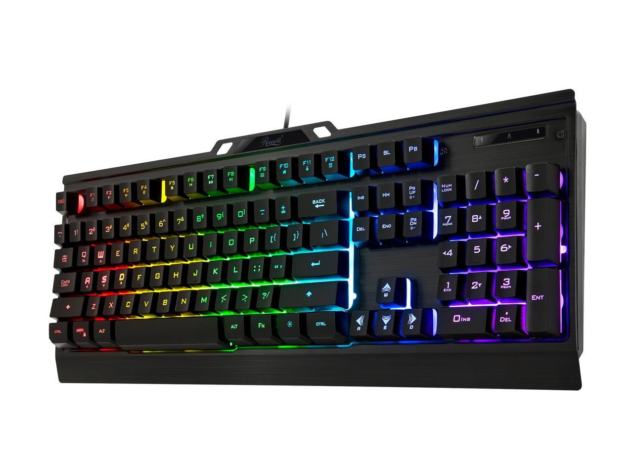Rosewill NEON K54 Wired Membrane Gaming Keyboard, 9 RGB LED Backlight ...