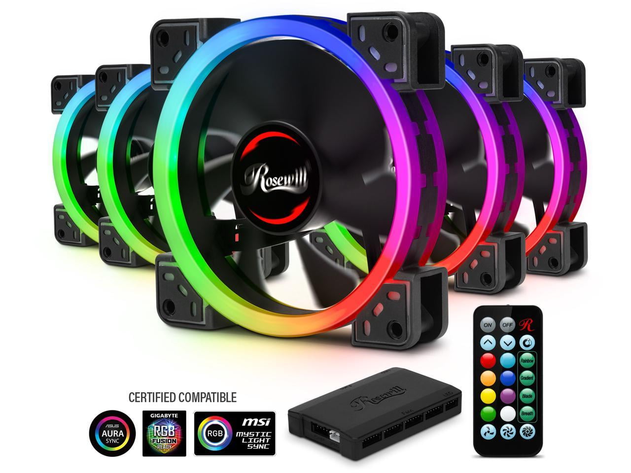 Rosewill RGBF-23001 120mm Dual Ring Addressable RGB Case Fan Hub Set ...