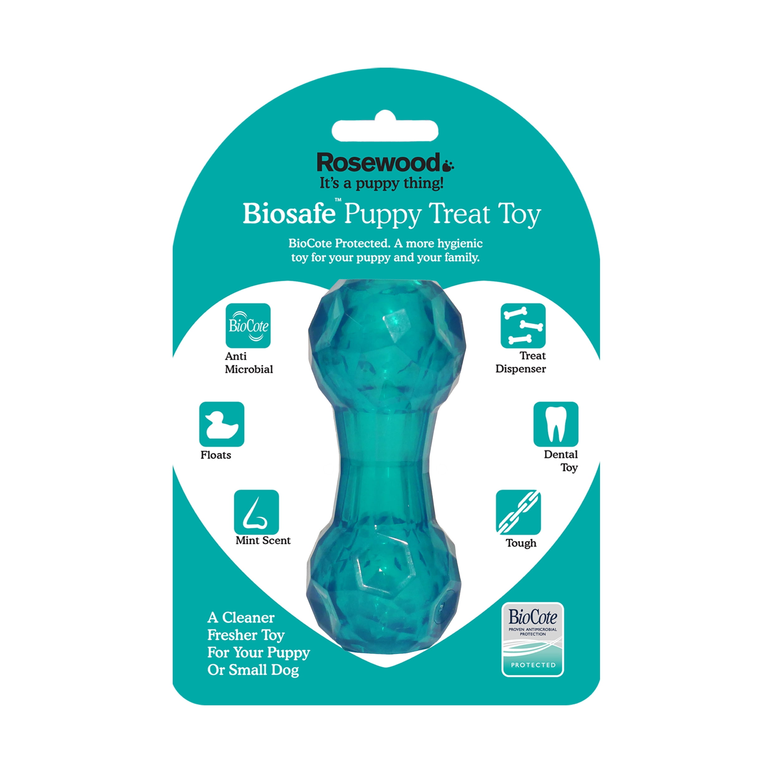 Rosewood BioSafe Puppy Treat Dumbell Blue (germ smart dog toy ...