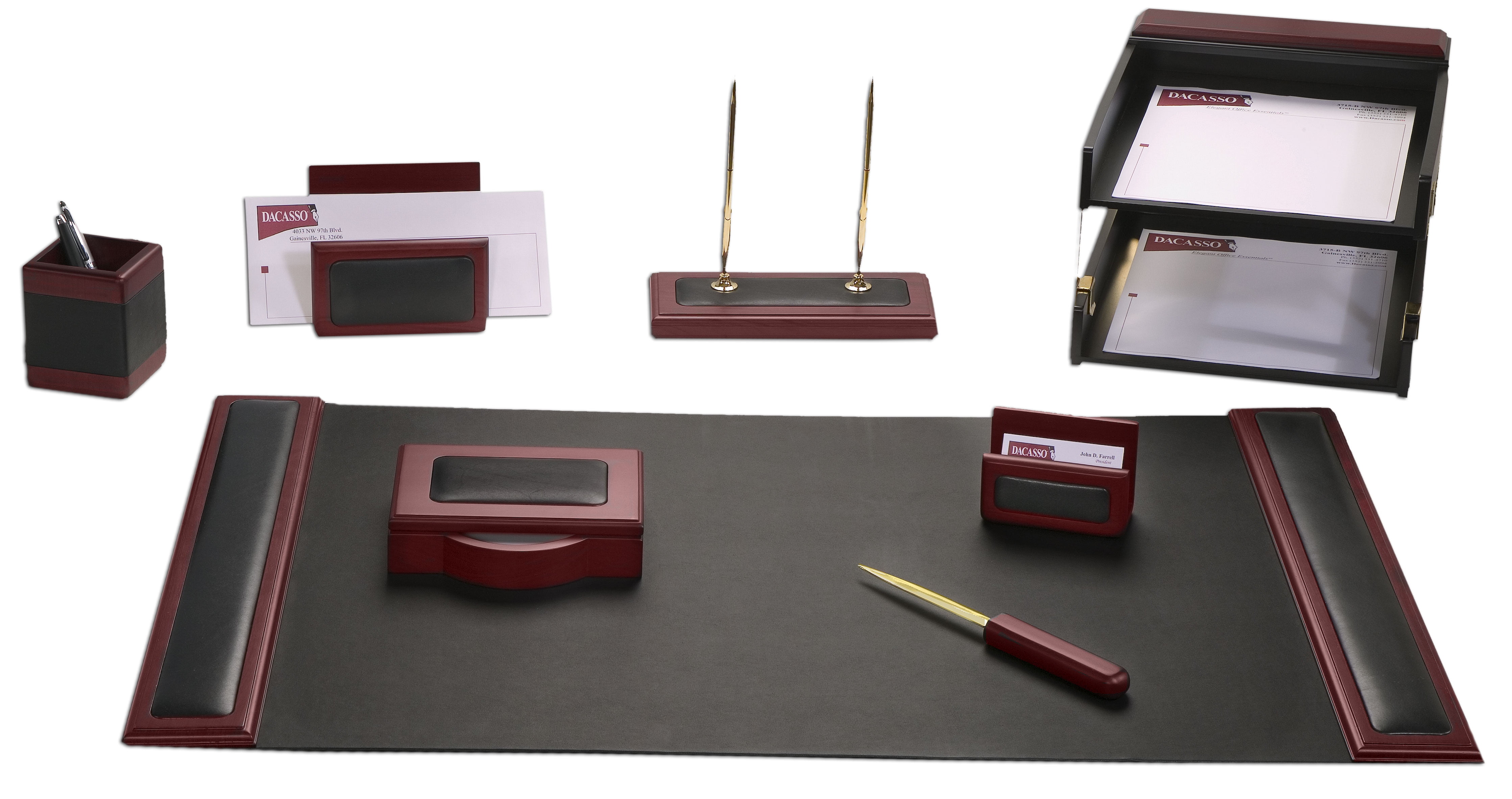 Rosewood & Leather 10-Piece Desk Set - Walmart.com