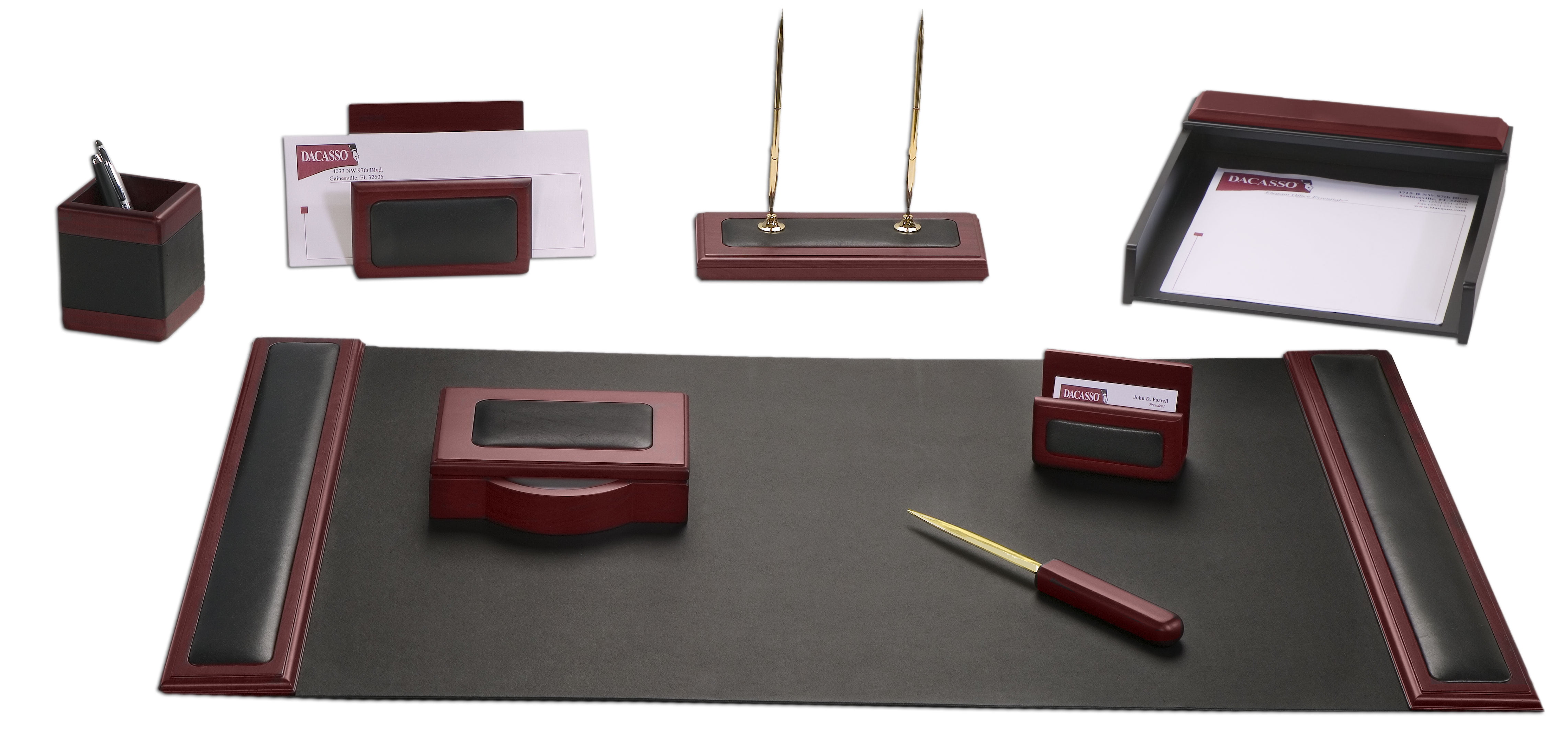 Rosewood & Leather 8-Piece Desk Set - Walmart.com