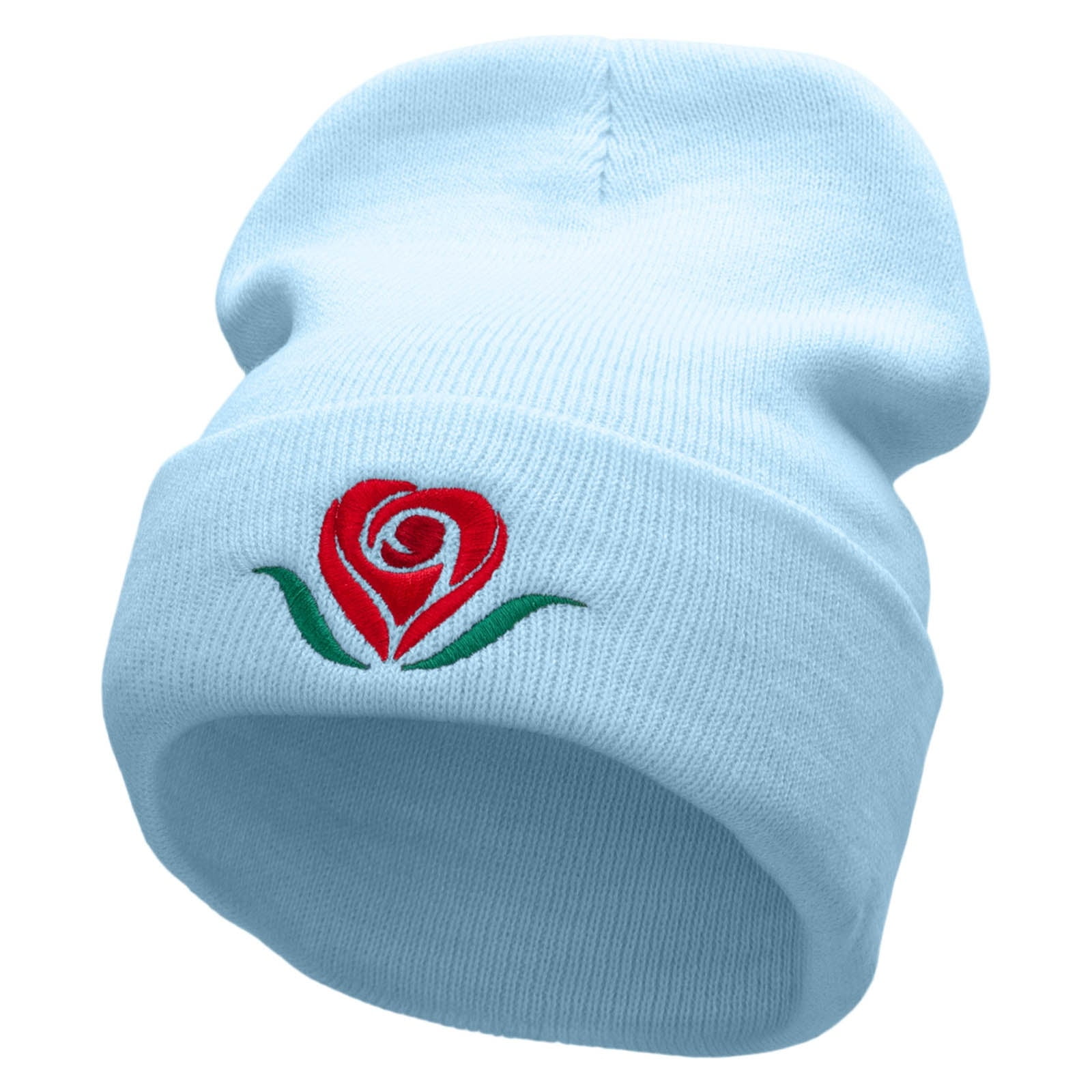 Rosey Heart Symbol Embroidered 12 inch Acrylic Cuffed Long Beanie - Lt ...