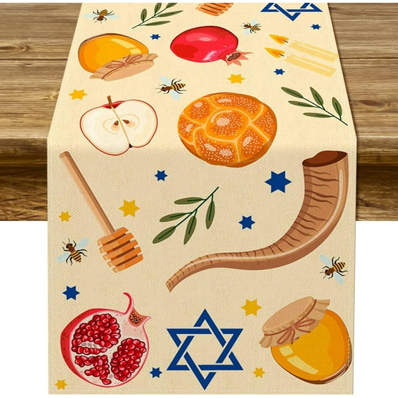 Rosh Hashanah Linen Table Runner Jewish Holiday Table r Reusable Shana ...