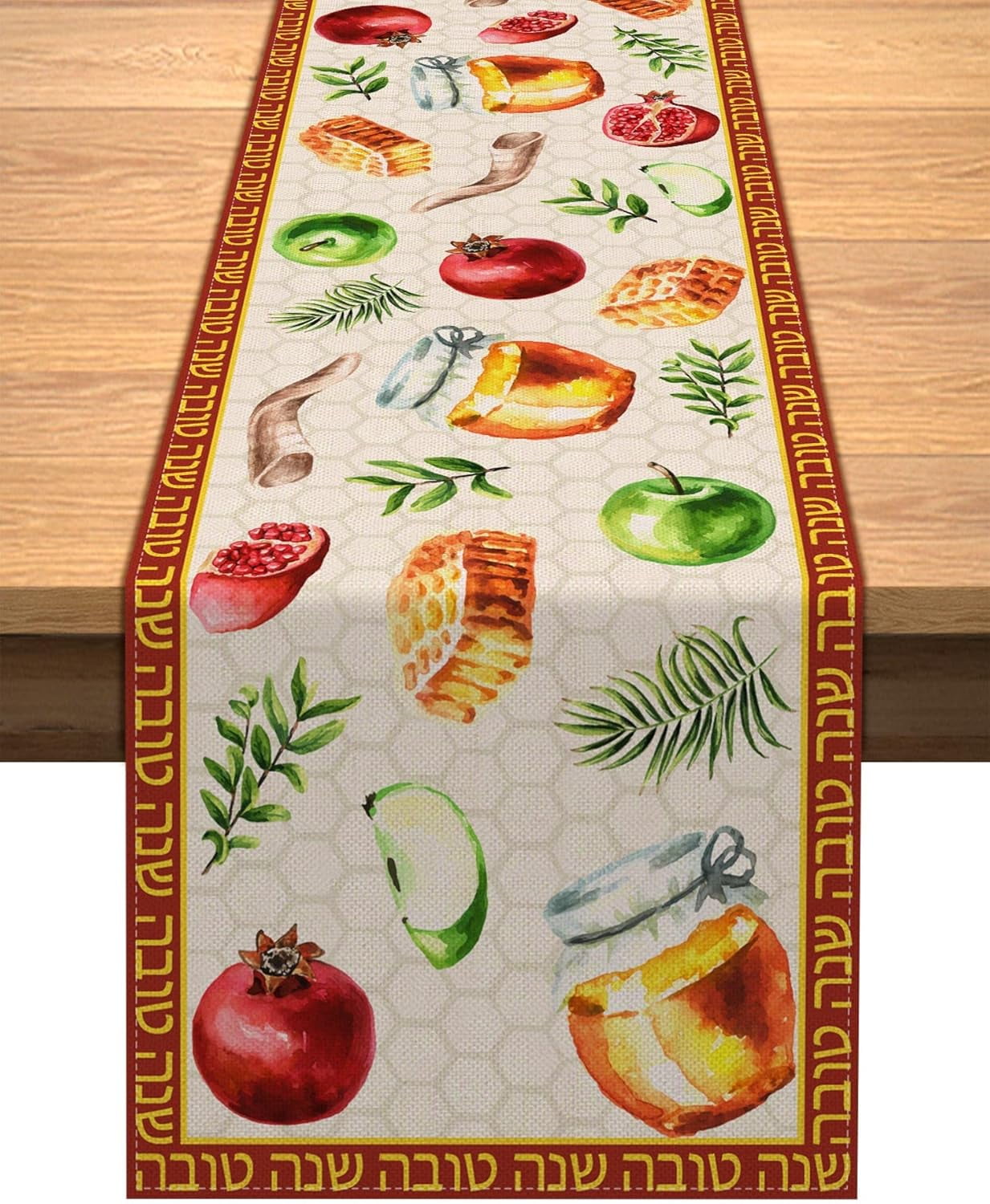 Rosh Hashanah Linen Table Runner Jewish New Year Party ration Reusable ...