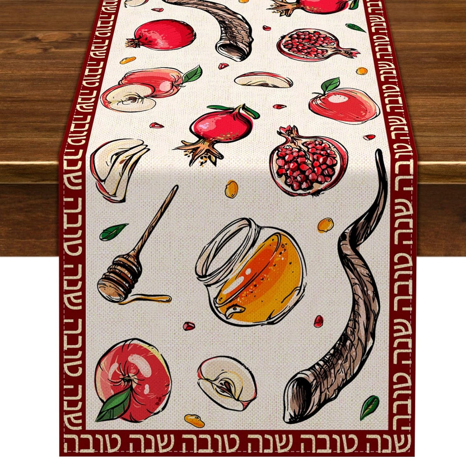 Rosh Hashanah Linen Table Runners Pomegranate Hy Shofar Horn Dresser ...