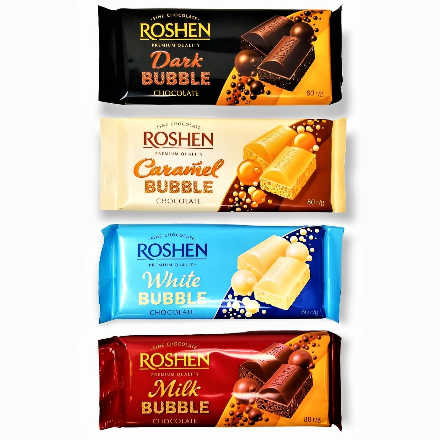 Roshen Aerated Variety Pack Barras de Chocolate, 80 gramas Roshen Aerated Variety Pack Barras de Chocolate, 80 gramas