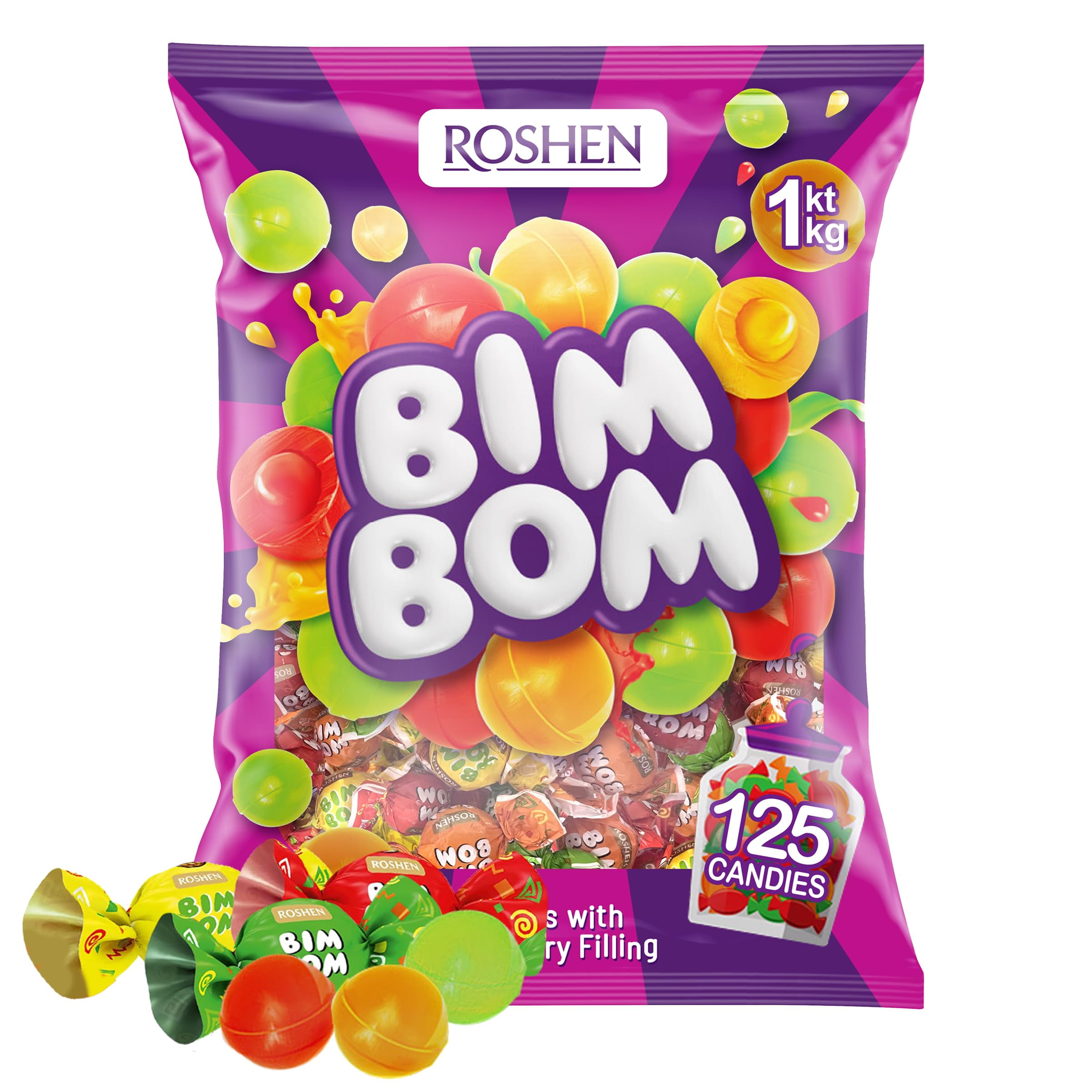 Roshen Bim Bom Hard BCF26 Candy, Assorted Fruit & Berry Filled Candies ...