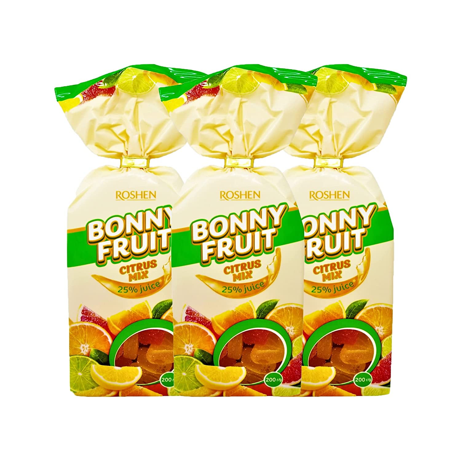Roshen Bonny Fruit Citrus Mix Gummy Candy, Made with 25% Fruit Juice, Kosher, Halal 200grams ...