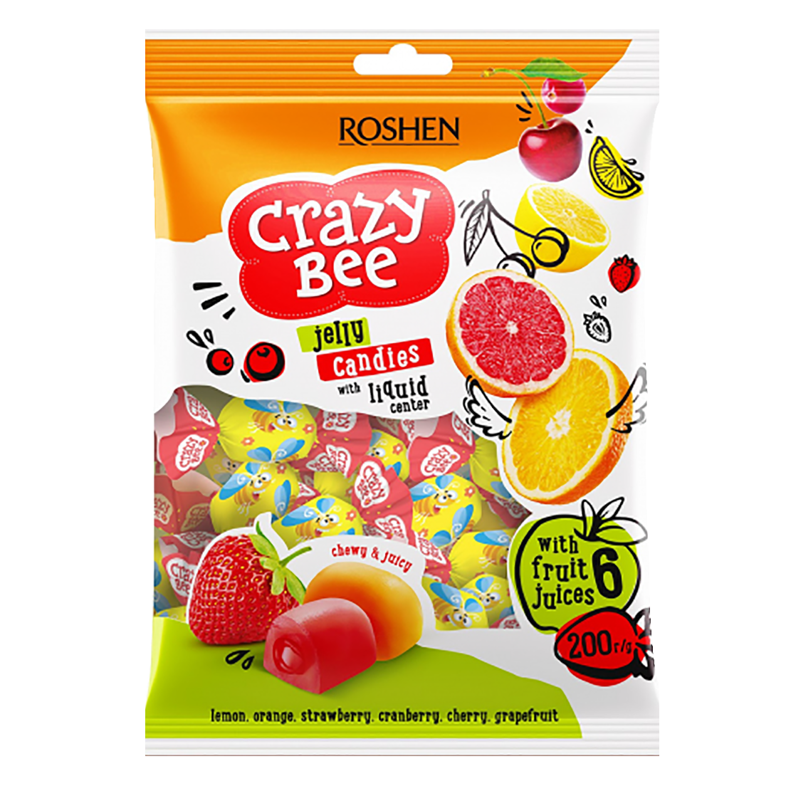 Roshen Crazy Bee Jelly Candy with Fruity Filling, Made with 6 Fruit Juices, Kosher, Halal 7.1oz ...
