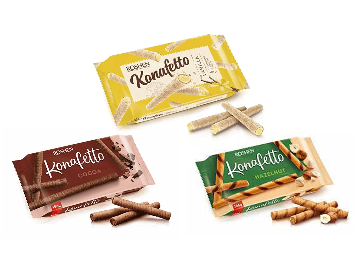 Roshen Crispy Flavorful Wafer Rolls "Konafetto" with Cocoa-Cream Filling, "Konafetto" with ...