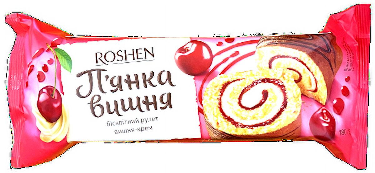Roshen Drunken Cherry Liquor, Swiss Roll with Alcoholized Sour Cherry ...