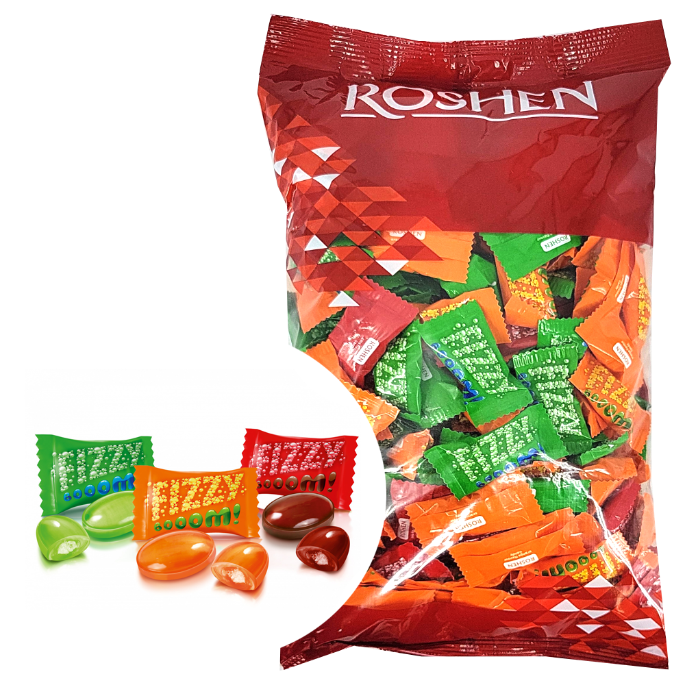 Roshen Hard Сaramel Candy 3 Flavors with Fizzy Filling Fizzy Boom 1 kg ...