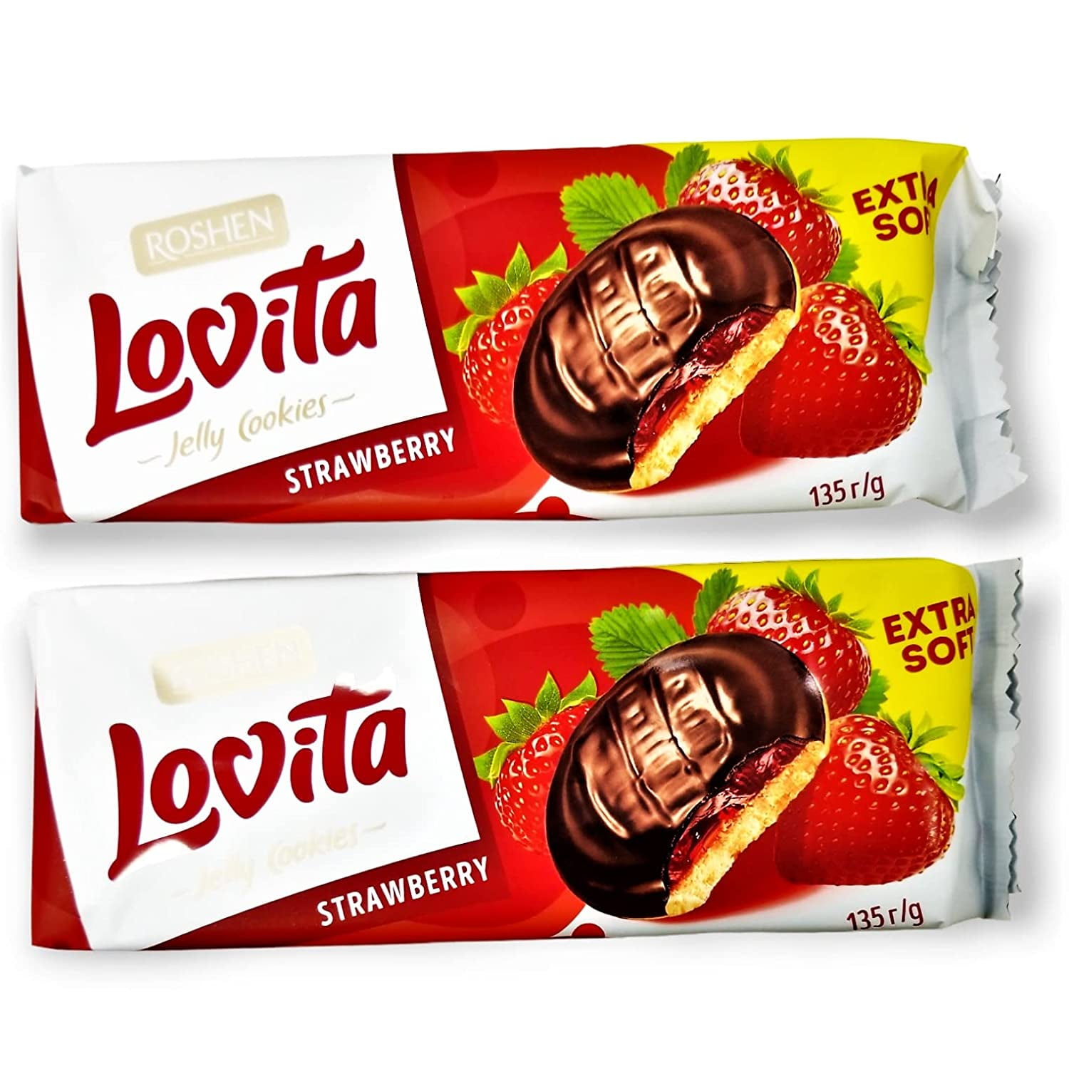 Roshen “Lovita” Jelly Cookies, Biscuits with Strawberry Flavored Jelly Filling 4.8 oz/135grams ...
