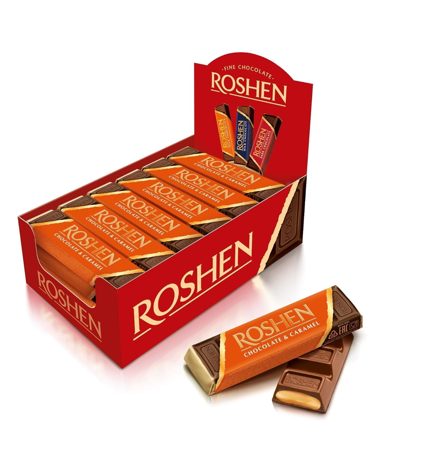 Roshen Sweet Chocolate Bar with Caramel-Cream Filling, Kosher Pack of ...