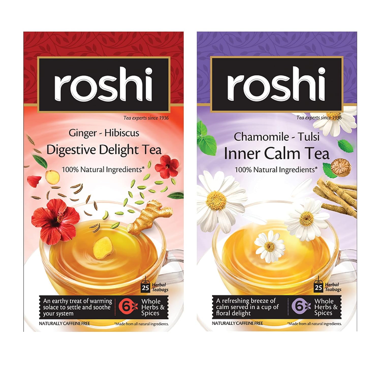 Roshi Ginger Hibiscus Digestive Delight Tea + Chamomile Tulsi Inner ...