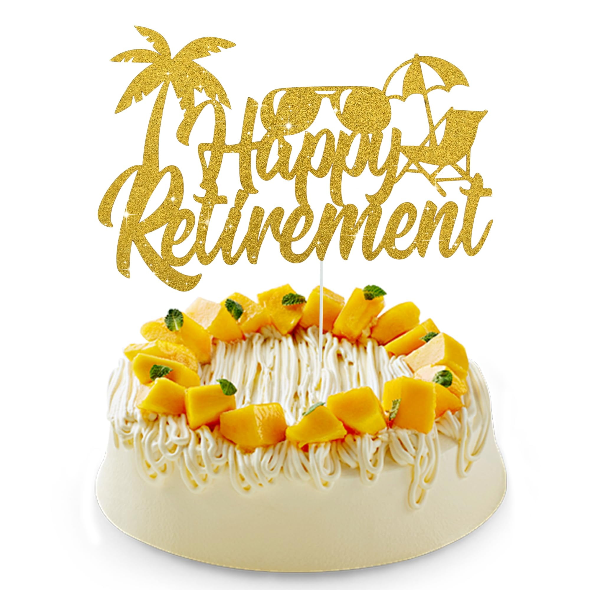 BEISHIDA Happy Retirement AJH3 Cake Topper Cake Decoration Gold Glitter Cake Toppers No Work ...