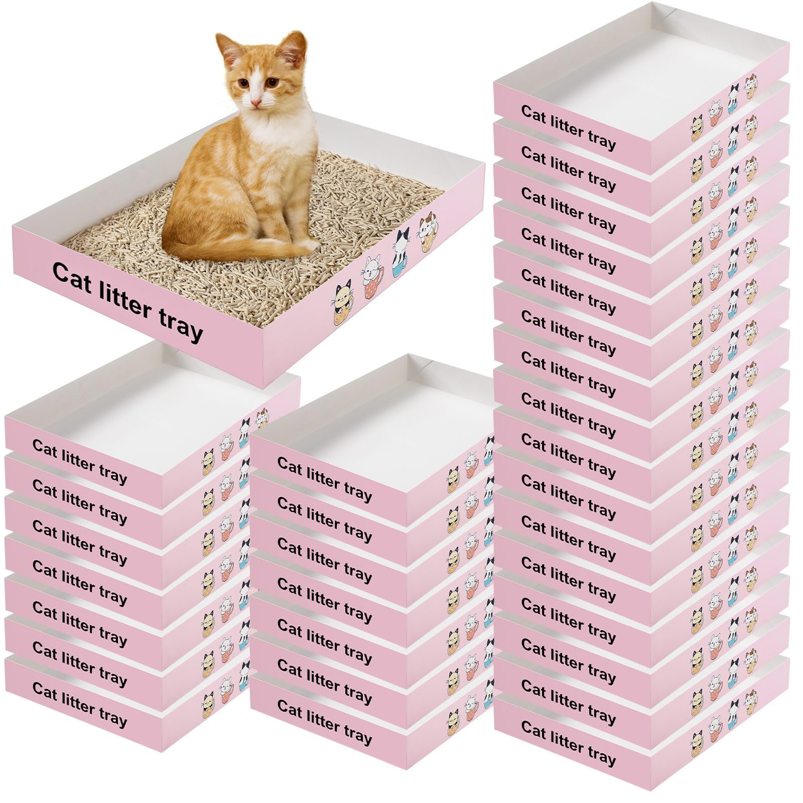Roshtia 30 Pcs Disposable Cat Litter Box Foldable Paper Kitty Litter ...