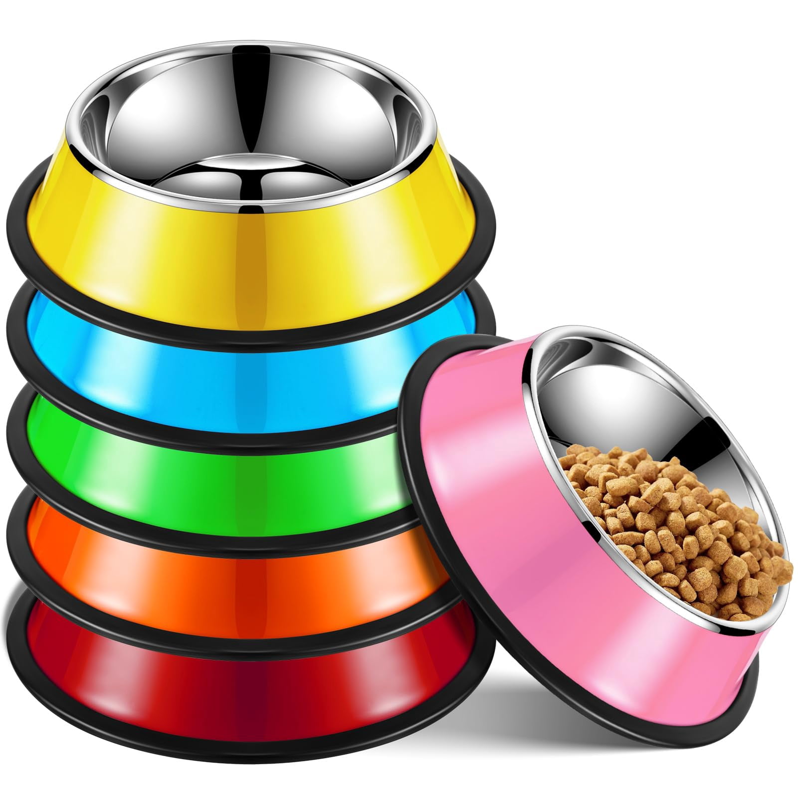 Roshtia 6 Pcs 7 oz Colorful Stainless Steel Dog Bowl Stackable Water ...
