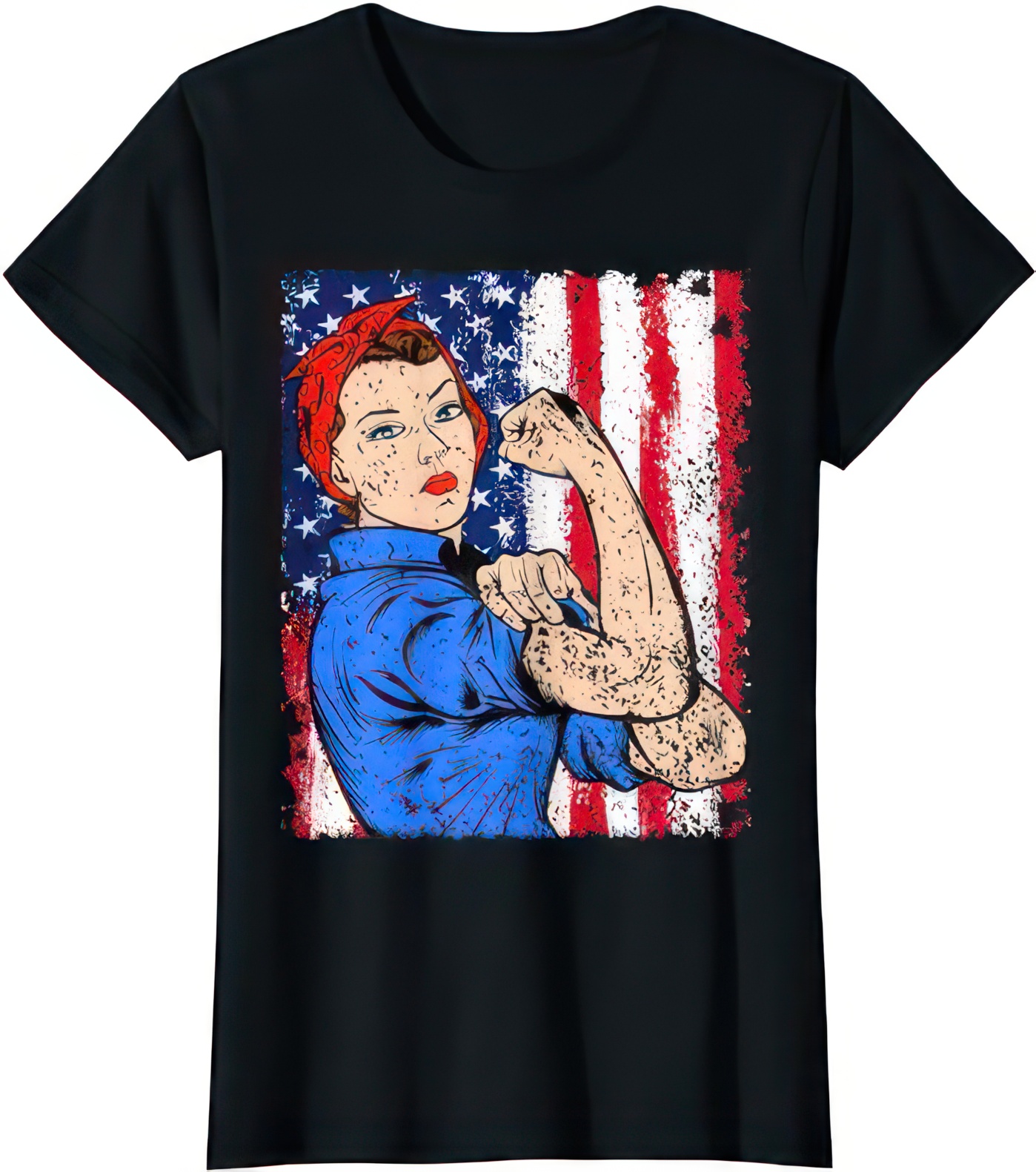 Rosie The Riveter Feminist Patriotic USA Flag 4th of July T-Shirt ...