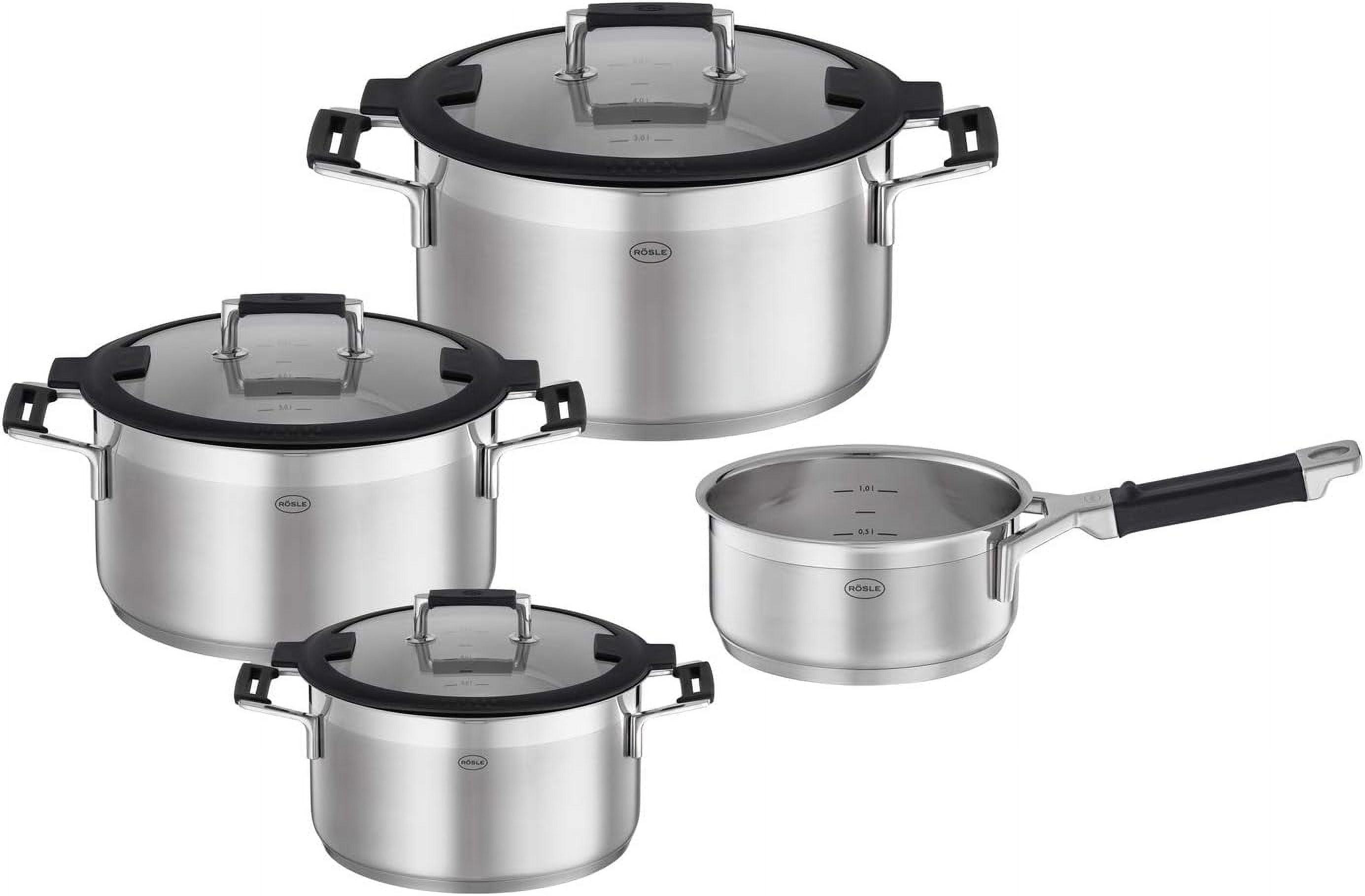 Rosle Silence Pro 4-Piece Cookware Set – Set of 3 Pots and 1 Saucepan ...
