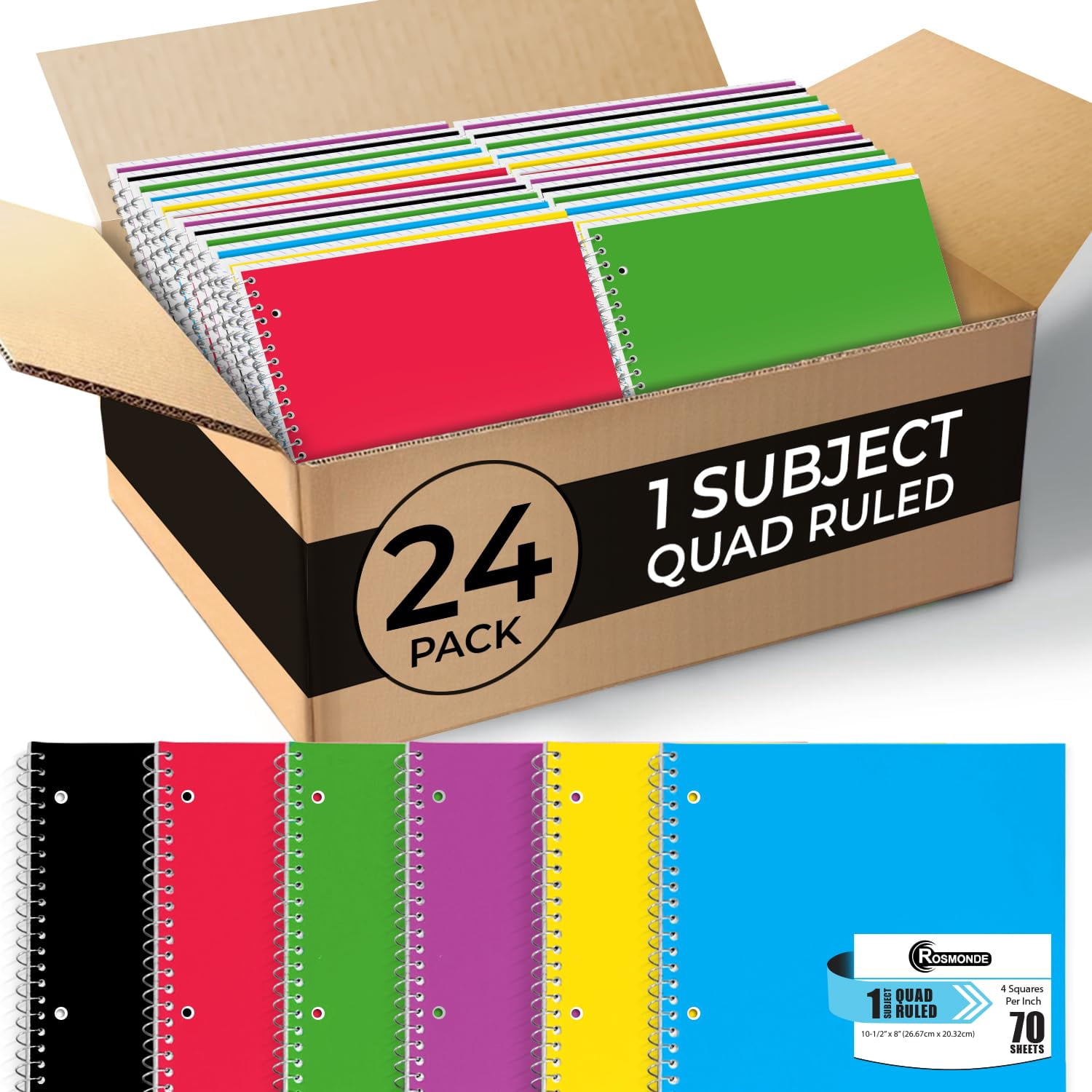Rosmonde 1 Subject Graph Paper Spiral Notebook, 24 Pack, 70 Sheets (140 ...