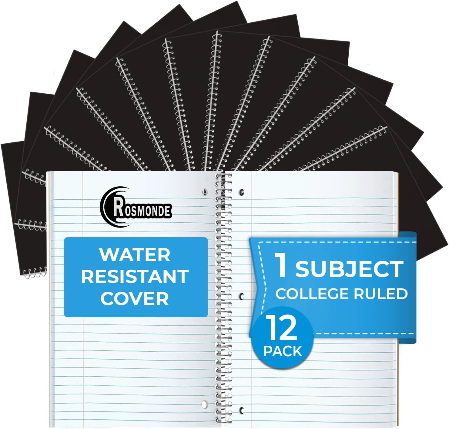 Rosmonde 1 Subject Spiral Notebook 12 Pack College Ruled Water
