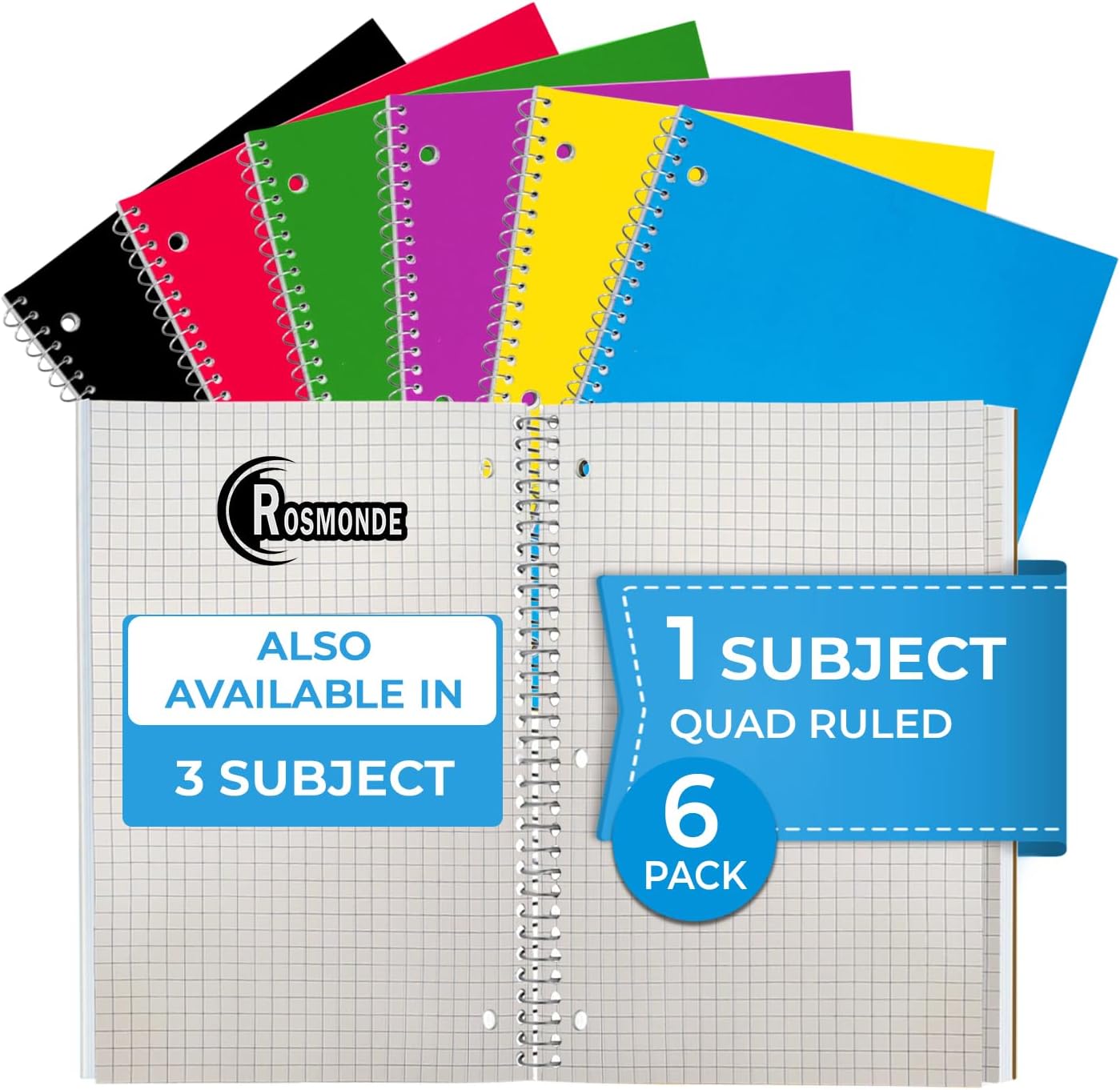 Rosmonde 1 Subject Spiral Notebook, Graph Ruled, 6 Pack - Walmart.com