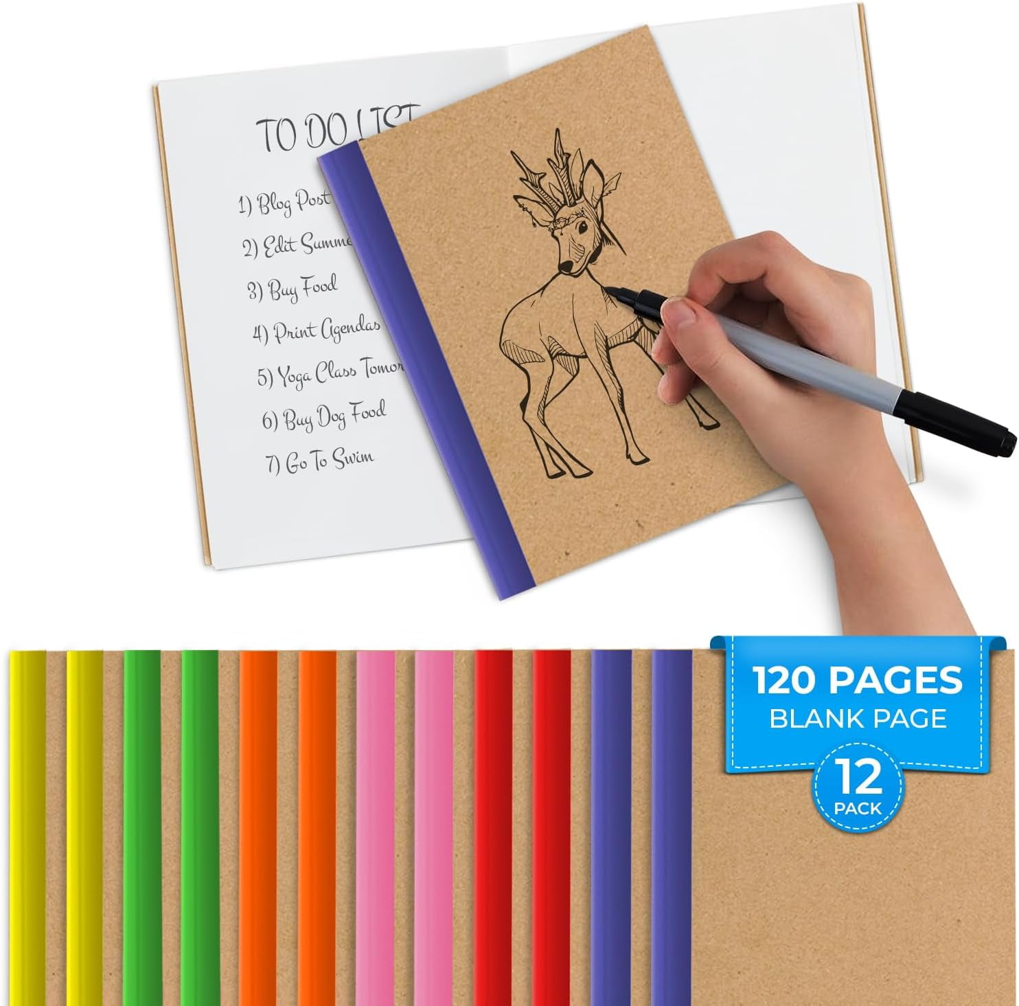 Rosmonde 12 Pack Kraft Notebook A5, 120 Pages (60 Sheets), Blank Paper ...