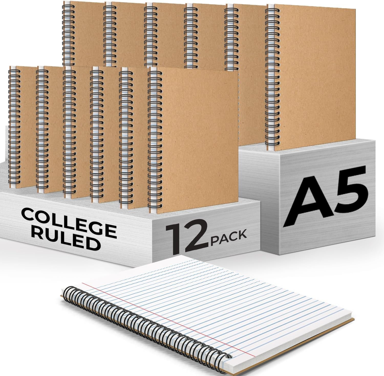 Rosmonde 12 Pack Spiral Notebook College Ruled 5 8x8 3 120 Pages 60