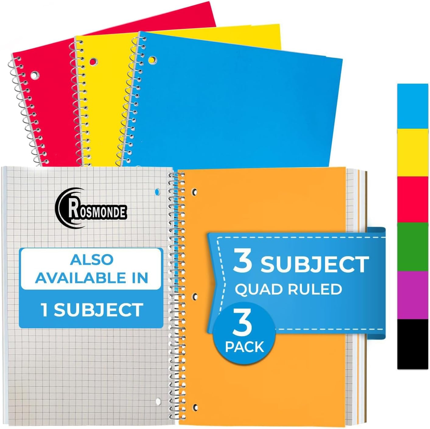 Rosmonde 3 Subject Spiral Notebooks Graph Ruled, 3 Pack, 300 Pages (150 ...