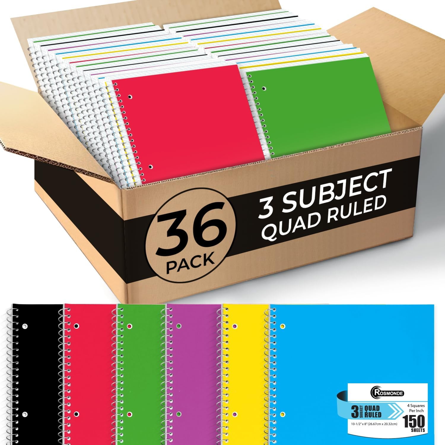 Rosmonde 36 Pack, 3 Subject Spiral Notebooks Graph Ruled, 300 Pages ...
