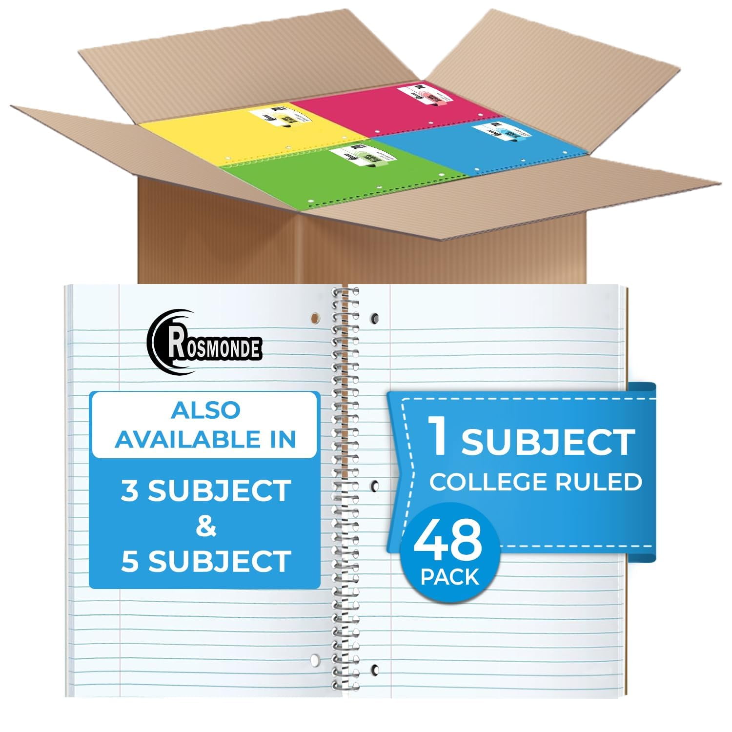 Rosmonde 48 Pack, 1 Subject Spiral Notebook College Ruled Bulk, 140 ...
