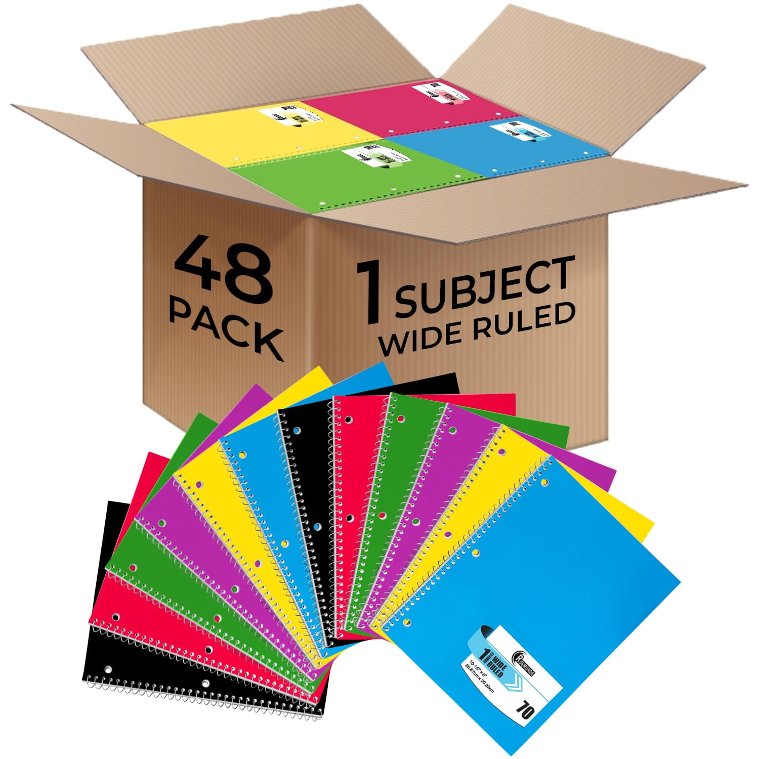 Rosmonde 48 Pack, 1 Subject Spiral Notebook Wide Ruled Bulk, 140 Pages
