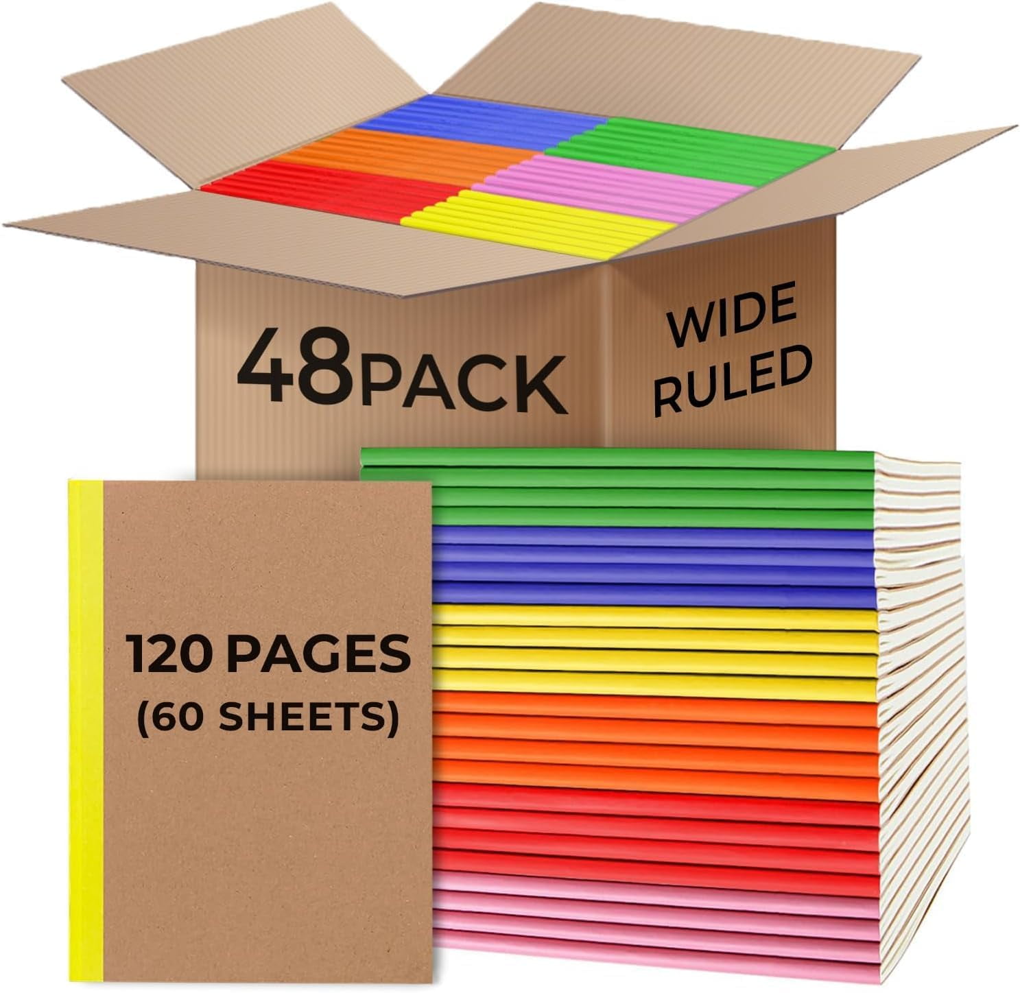 Rosmonde 48 Pack A5 Kraft Notebook, Extra Pages - 120 Pages (60 Sheets ...