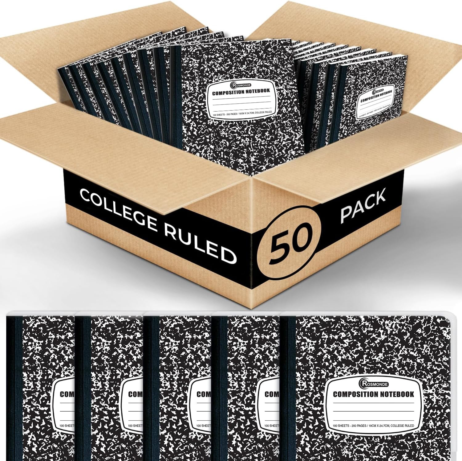 Rosmonde 50 Pack Bulk Composition Notebooks College Ruled 200 Pages rosmonde-50-pack-bulk-composition-notebooks-college-ruled-200-pages