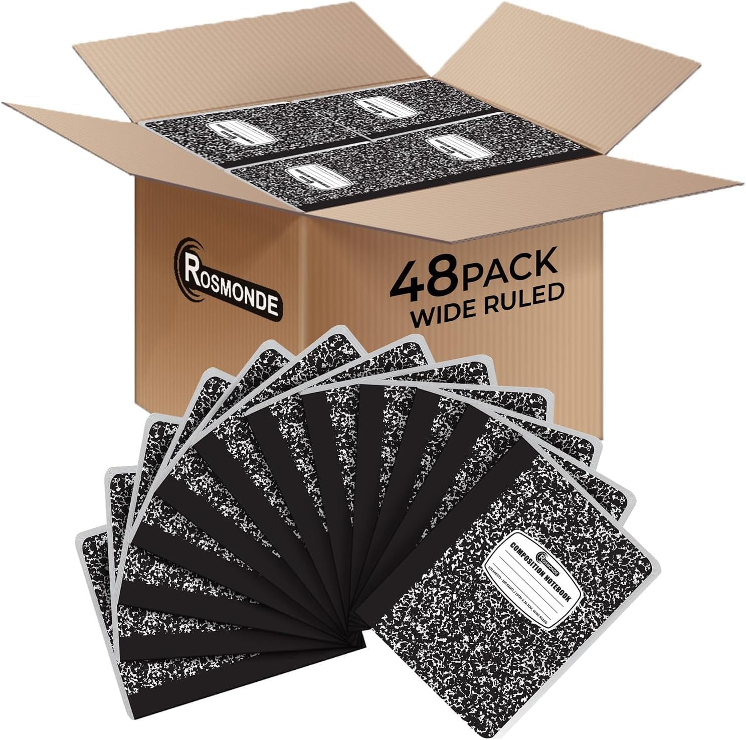 Rosmonde 48 Pack Composition Notebooks Bulk Wide Ruled, 200 Pages (100