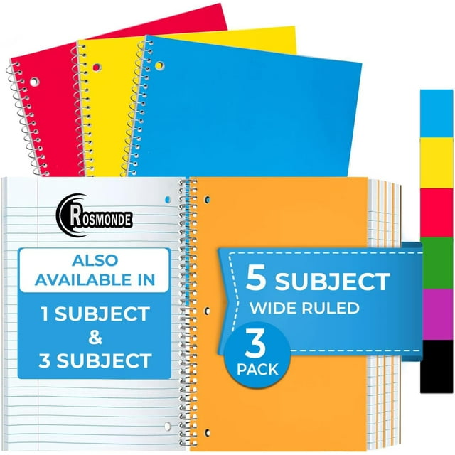 Rosmonde 5 Subject Wide Ruled Composition Notebook,10-1/2in x 8in ...