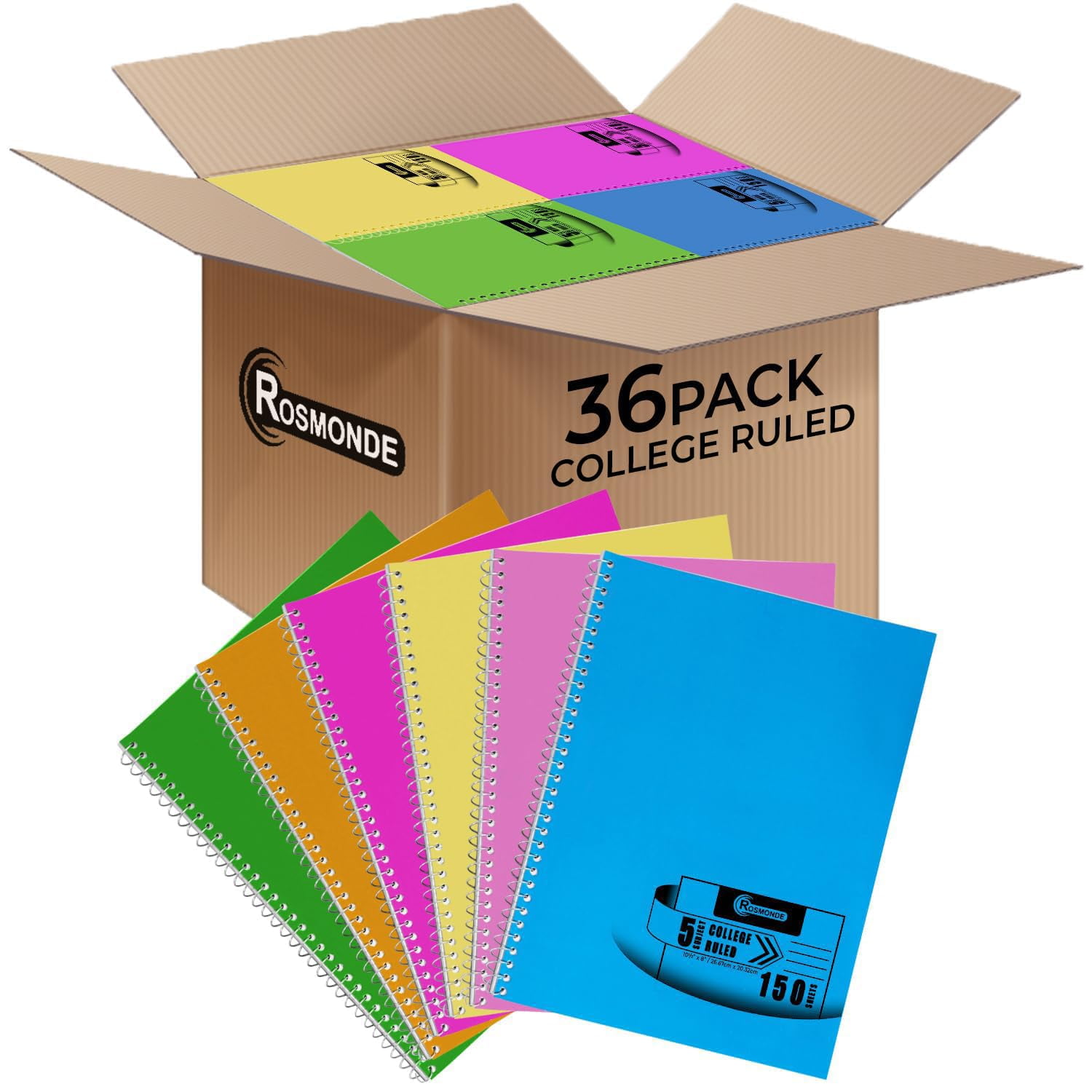 Rosmonde 5 Subject Spiral Notebook 36 Pack College Ruled Water