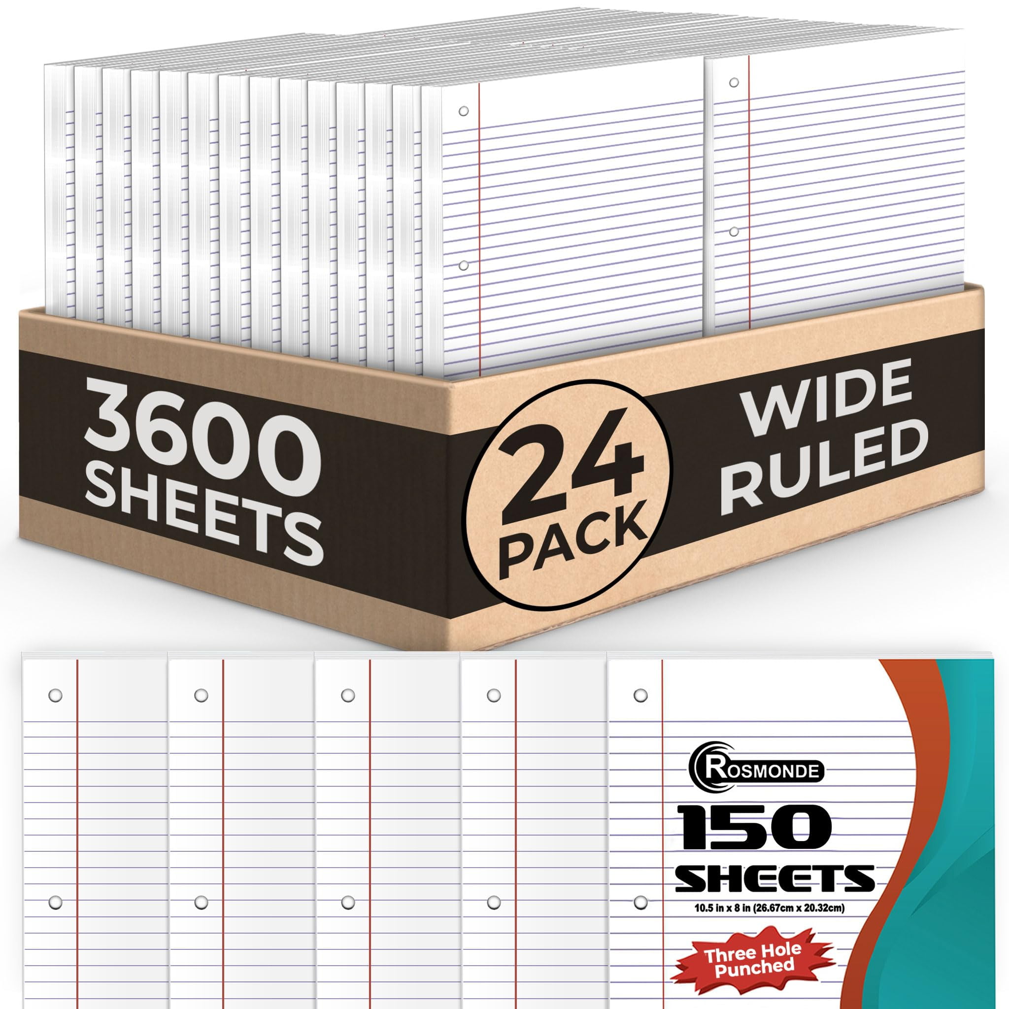Rosmonde Bulk 3600 Sheets Loose Leaf Binder Filler Paper, Wide Ruled ...