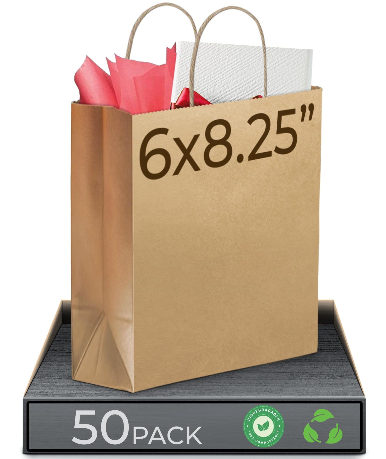 Rosmonde Kraft Paper Bag with Handle, 5.91 x 3.25 x 8.375, 50 Pack ...